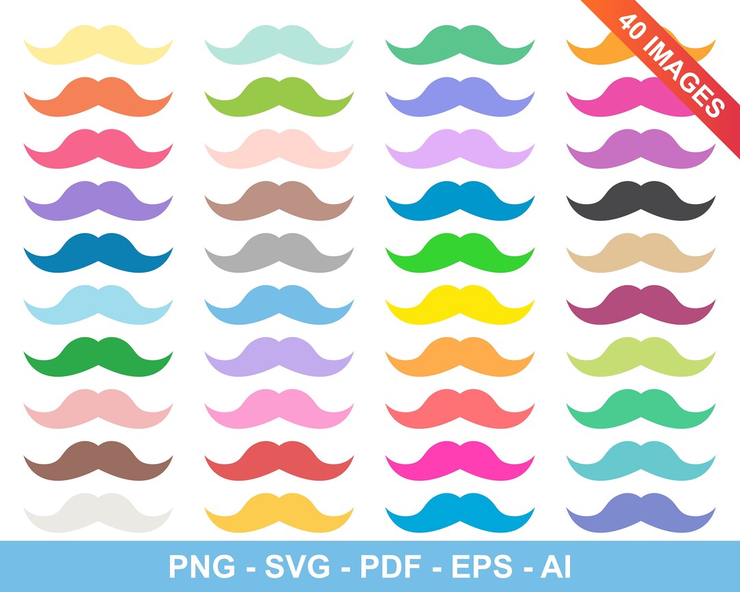 Set of Colored Mustaches Clipart Set, Mustache Vector Graphics ...