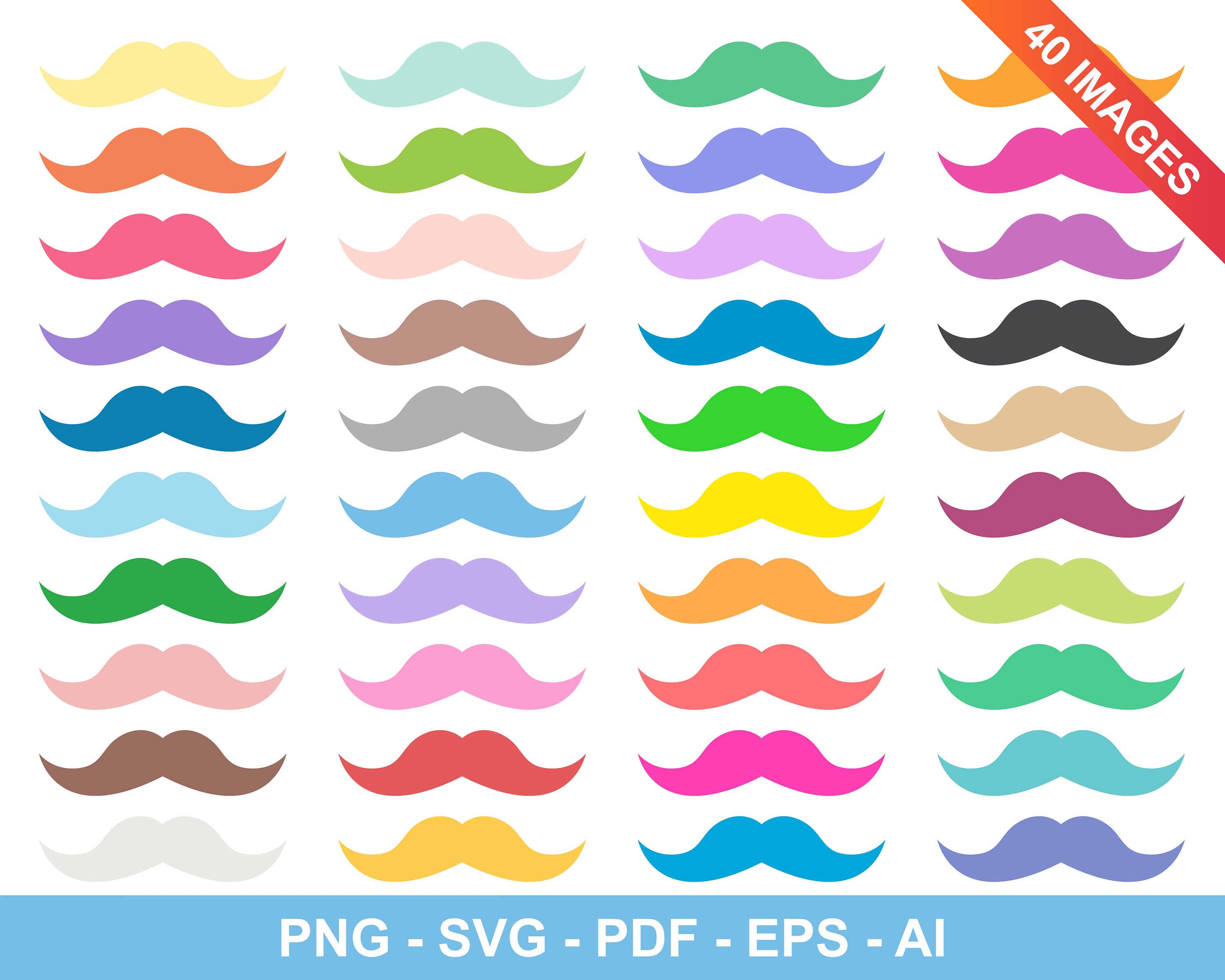 Set of Colored Mustaches Clipart Set, Mustache Vector Graphics ...