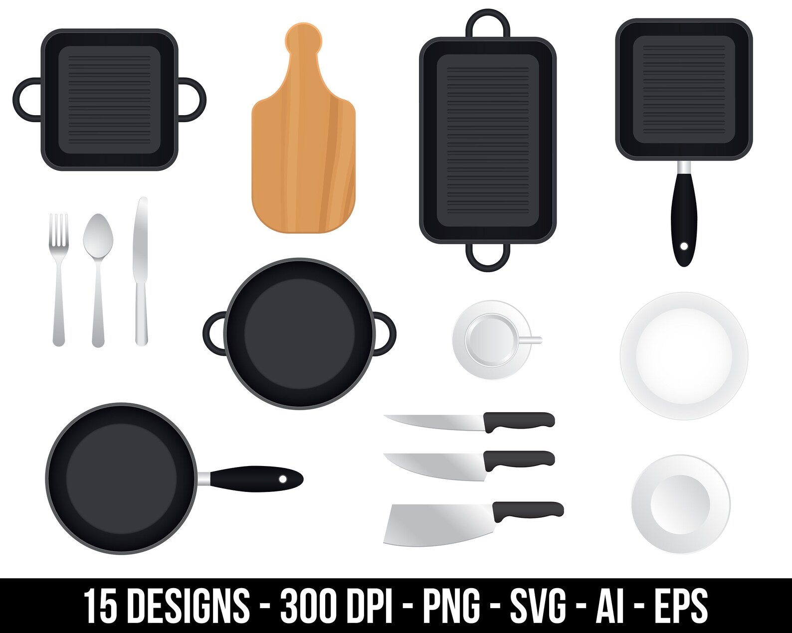 Kitchen Utensil Clipart Set. Digital Images or Vector Graphics for ...