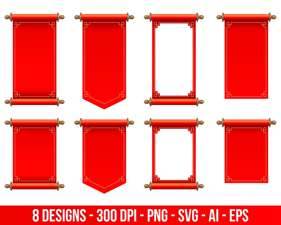 Red Ancient Scrolls Clipart Set. Digital Images or Vector Graphics for ...