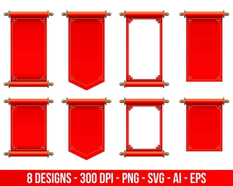 Red Ancient Scrolls Clipart Set. Digital Images or Vector Graphics for ...