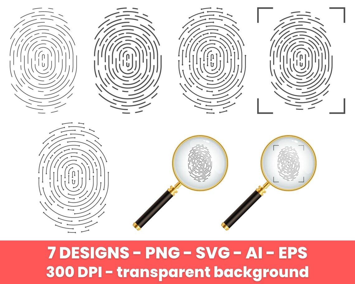Circle Fingerprint Clipart Set. Digital Images or Vector Graphics for ...