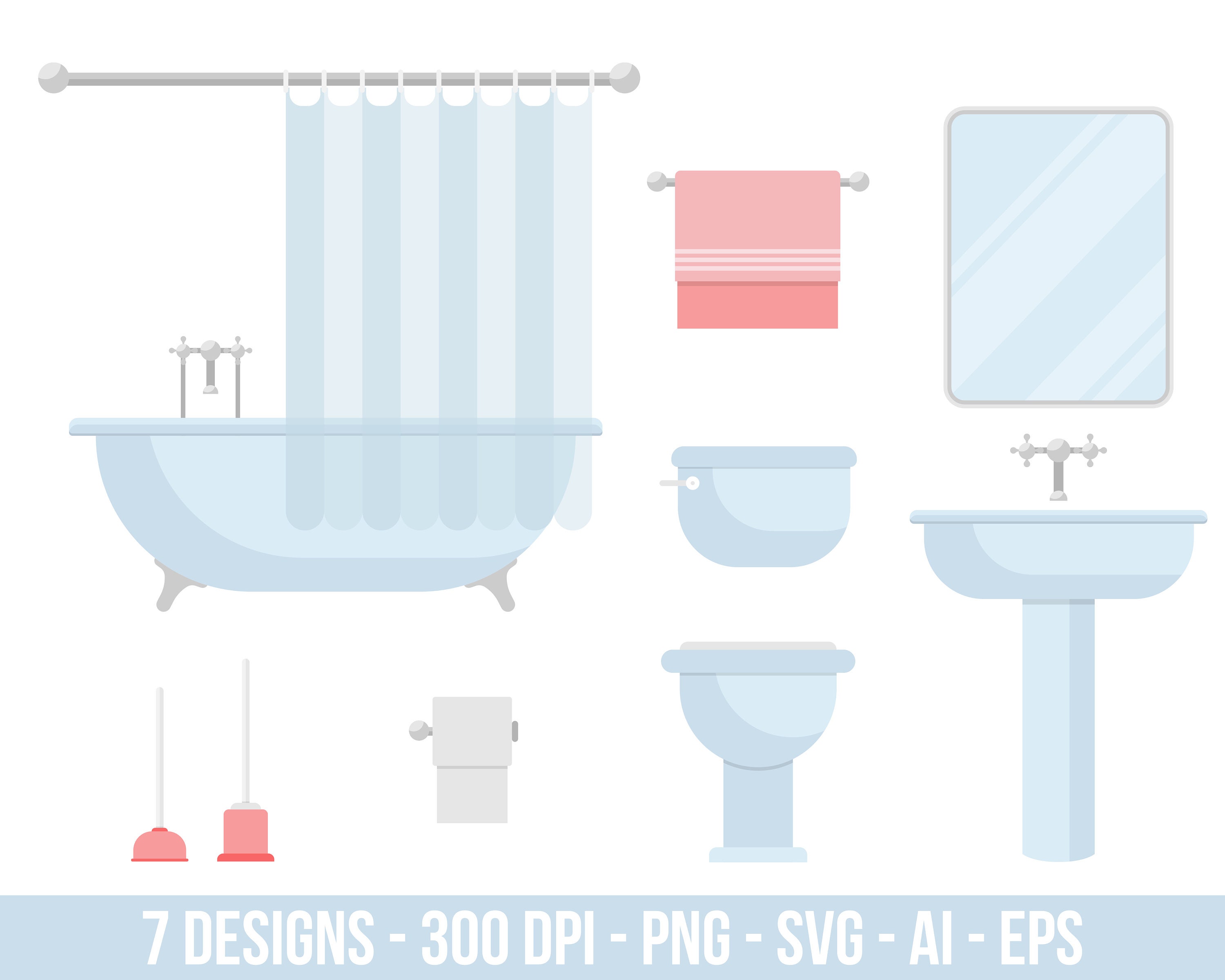 Bathroom equipment clipart set. Digital images or vector | Etsy
