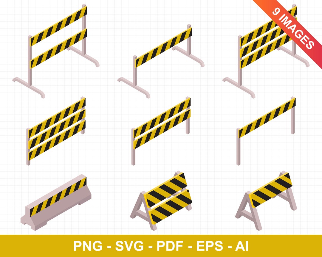 Isometric Under Construction Barrier Clipart Set, Commercial Use ...