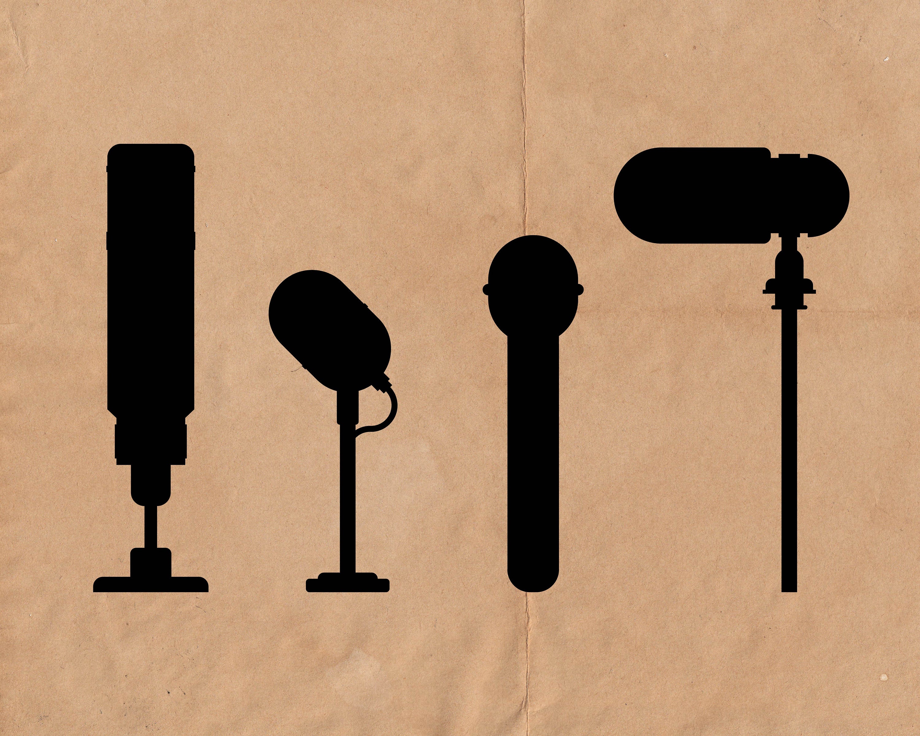 Set of Different Microphones Silhouette Clipart. Black, Microphone ...
