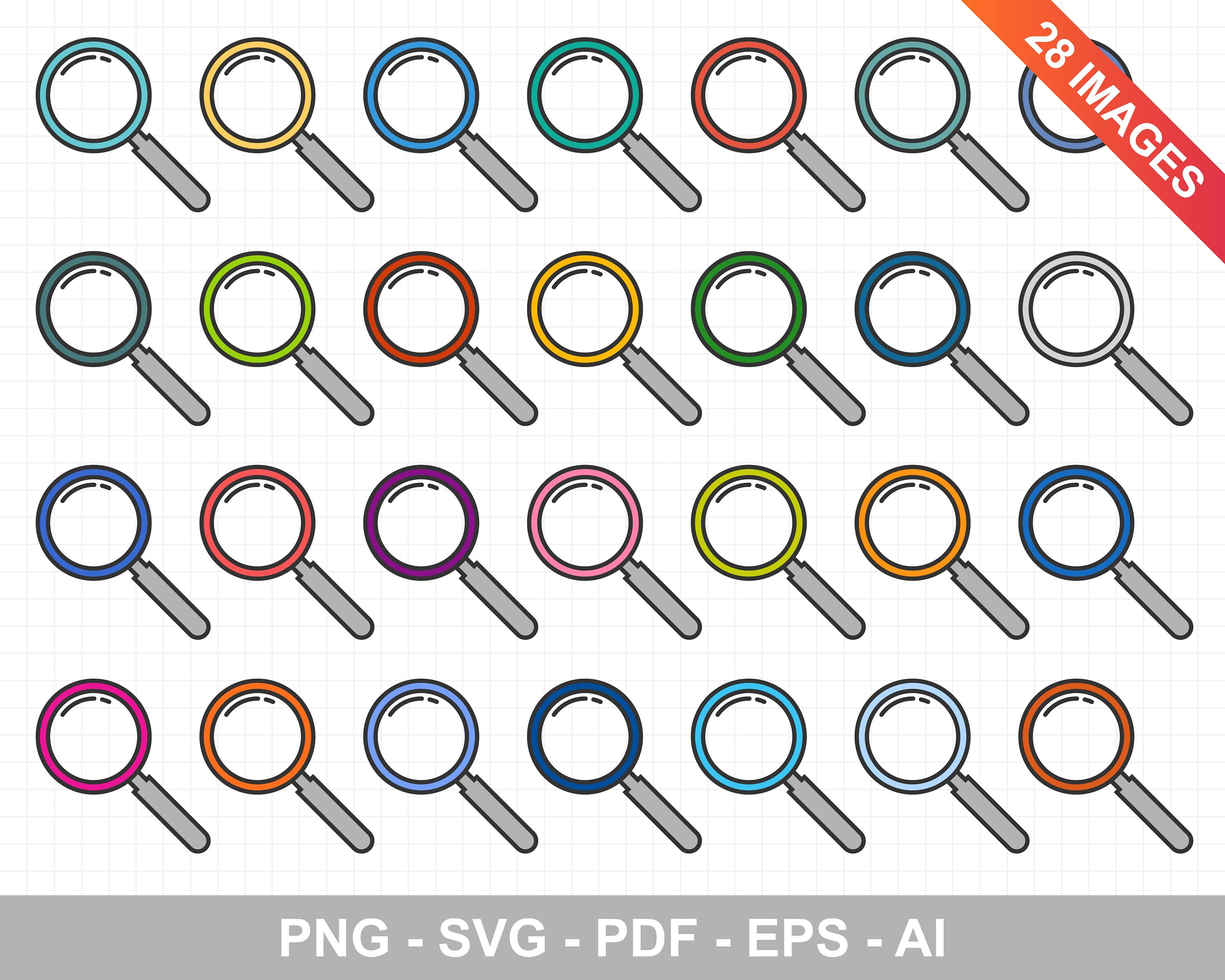 Magnifying Glass Clipart Set, Vector Graphics, Commercial Use, Digital ...