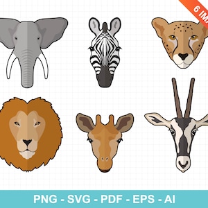 Heads of Wild Animals Clipart. Elephant, Zebra,tiger, Lion, Deer ...
