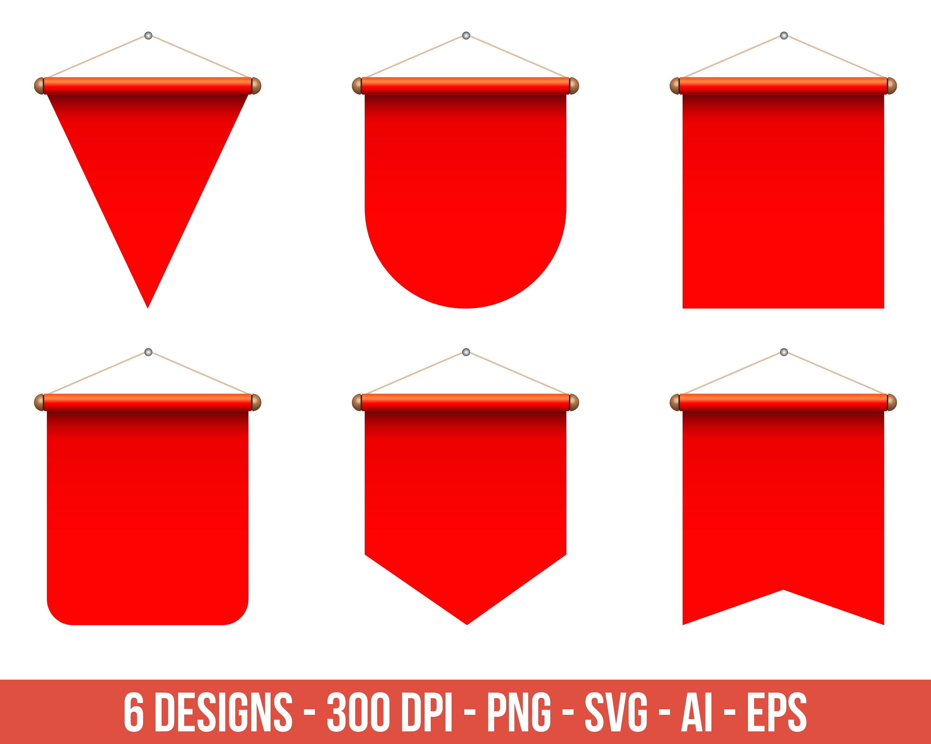Realistic Pennant Clipart Banner Clip Art Flag Clip Art Commercial Use Vector Graphics