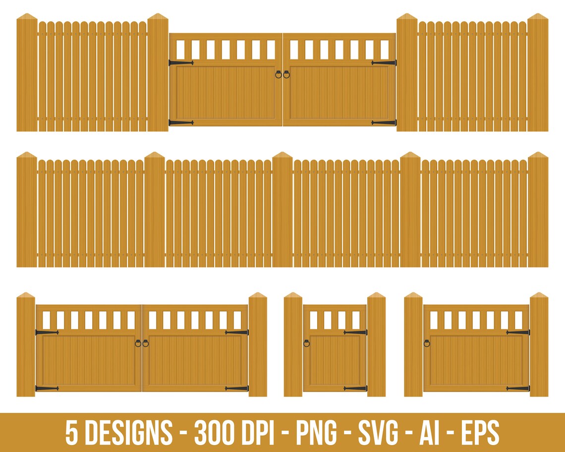 Vintage Wooden Gate Clipart Set. Digital Images or Vector Graphics for ...