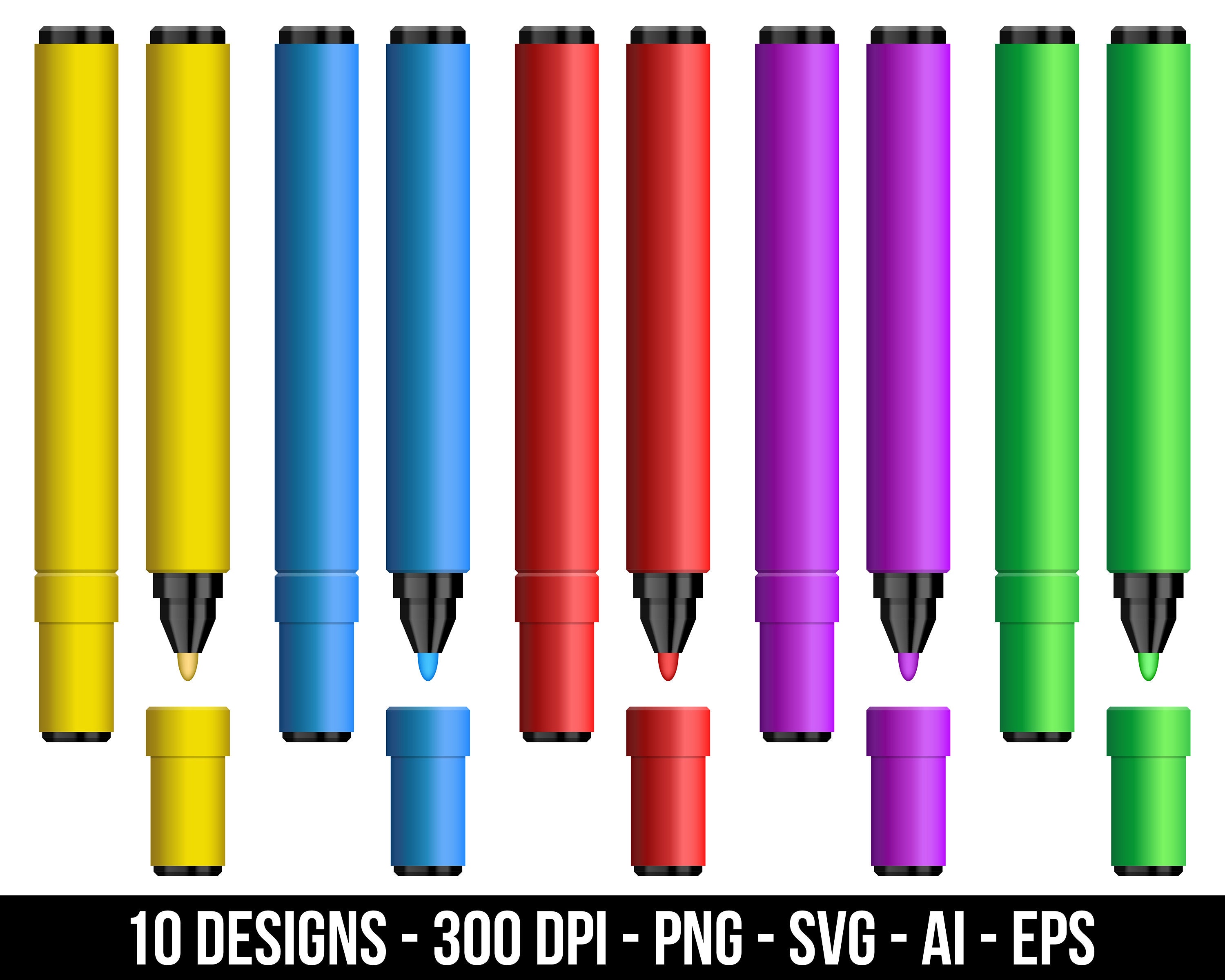 Colored Markers Clipart Set. Digital Images or Vector Graphics for ...
