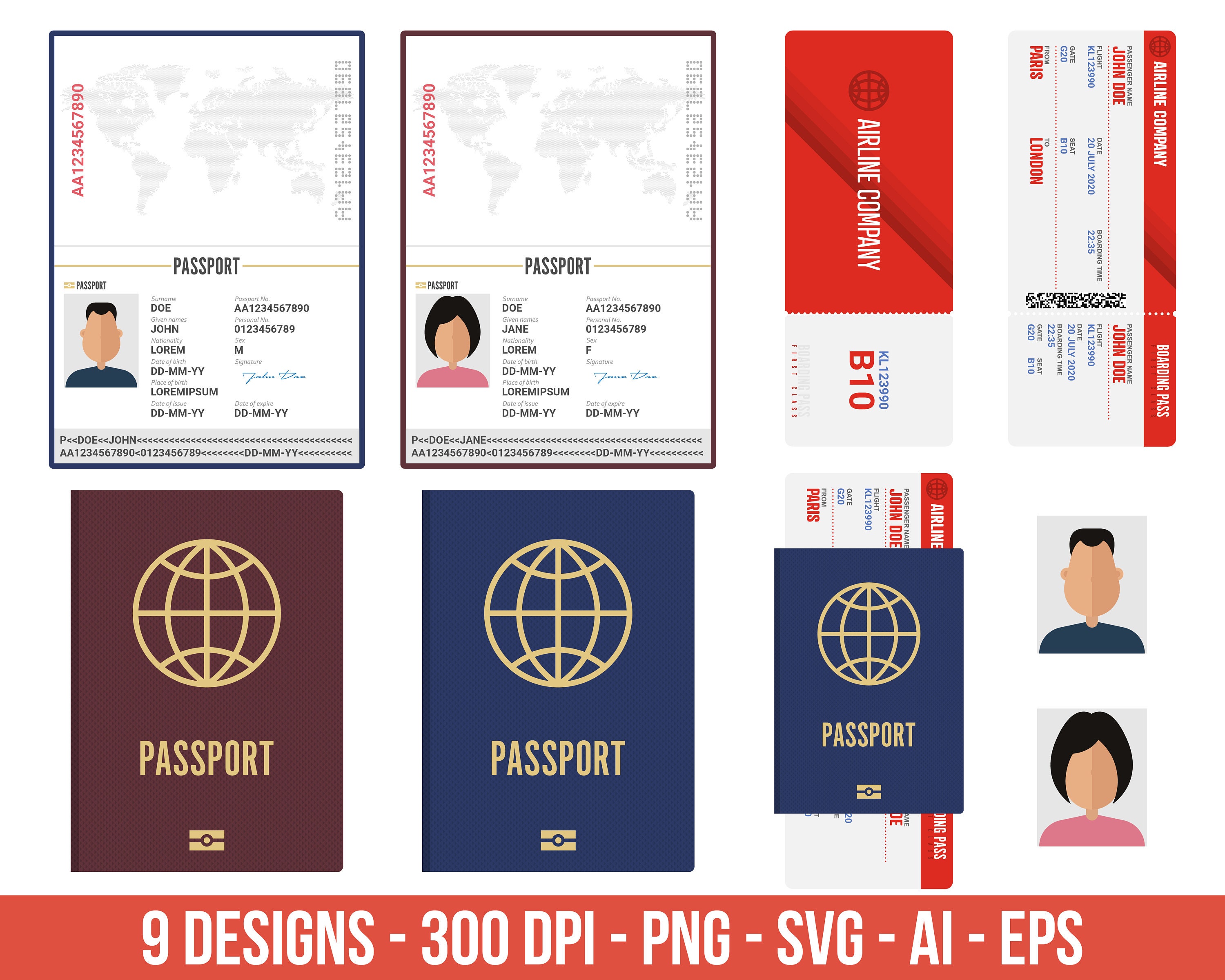 Passport and Boarding Pass Clipart Set. Digital Images or - Etsy Canada
