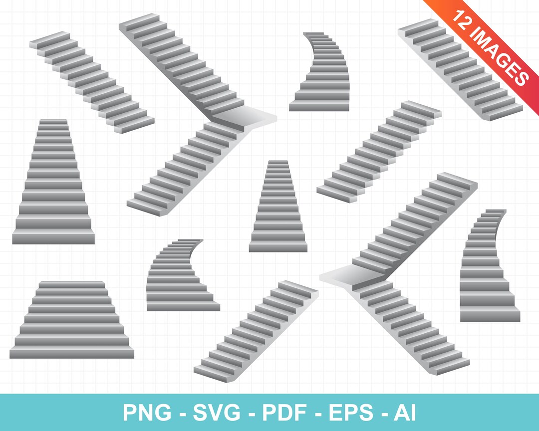 Stairs Clipart Set, Stairs Vector Graphics, Commercial Use, Digital ...