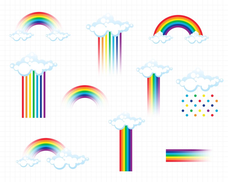 Colorful Rainbow Clipart Set, Rainbow Vector Graphics, Commercial Use ...