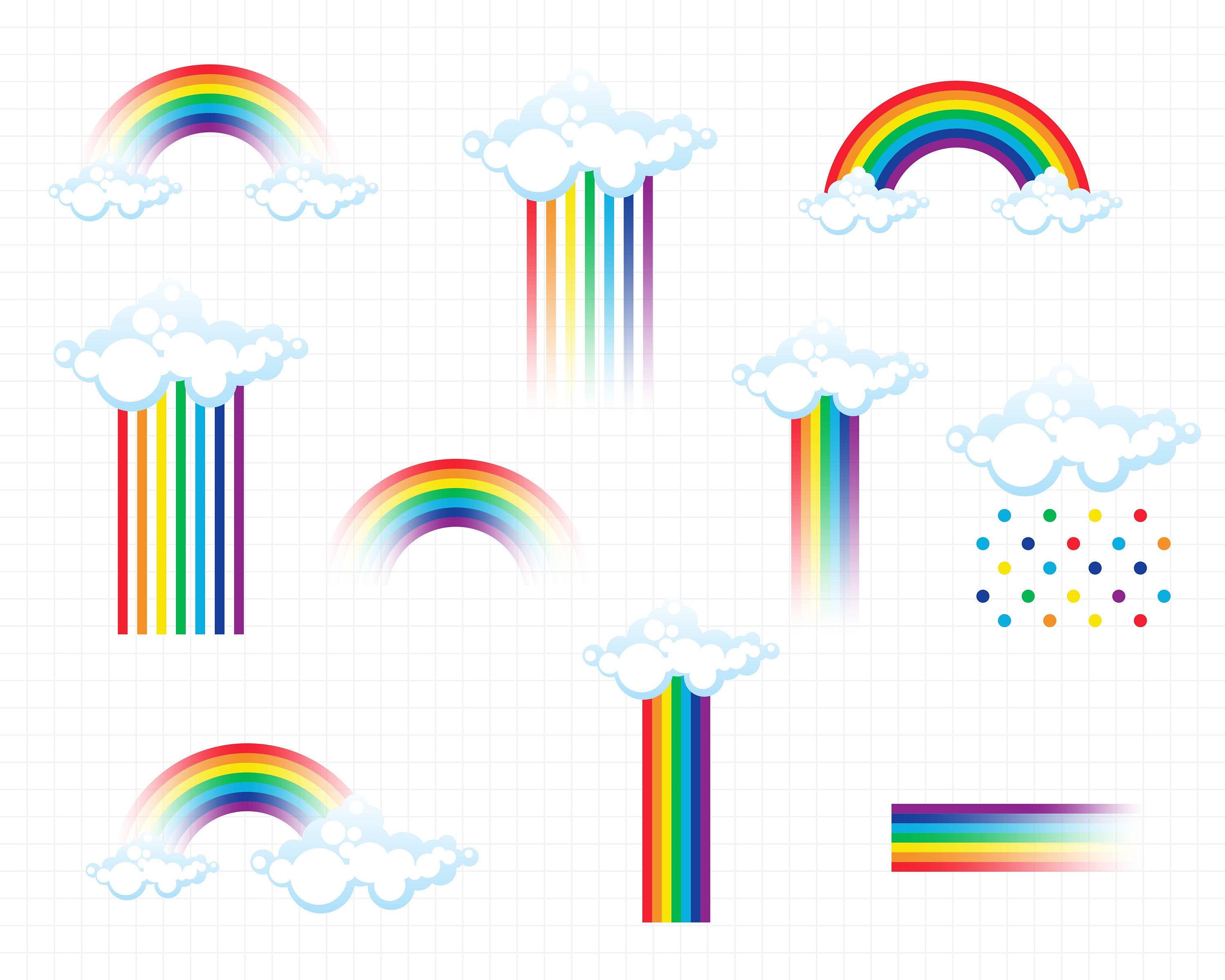 Colorful Rainbow Clipart Set, Rainbow Vector Graphics, Commercial Use ...