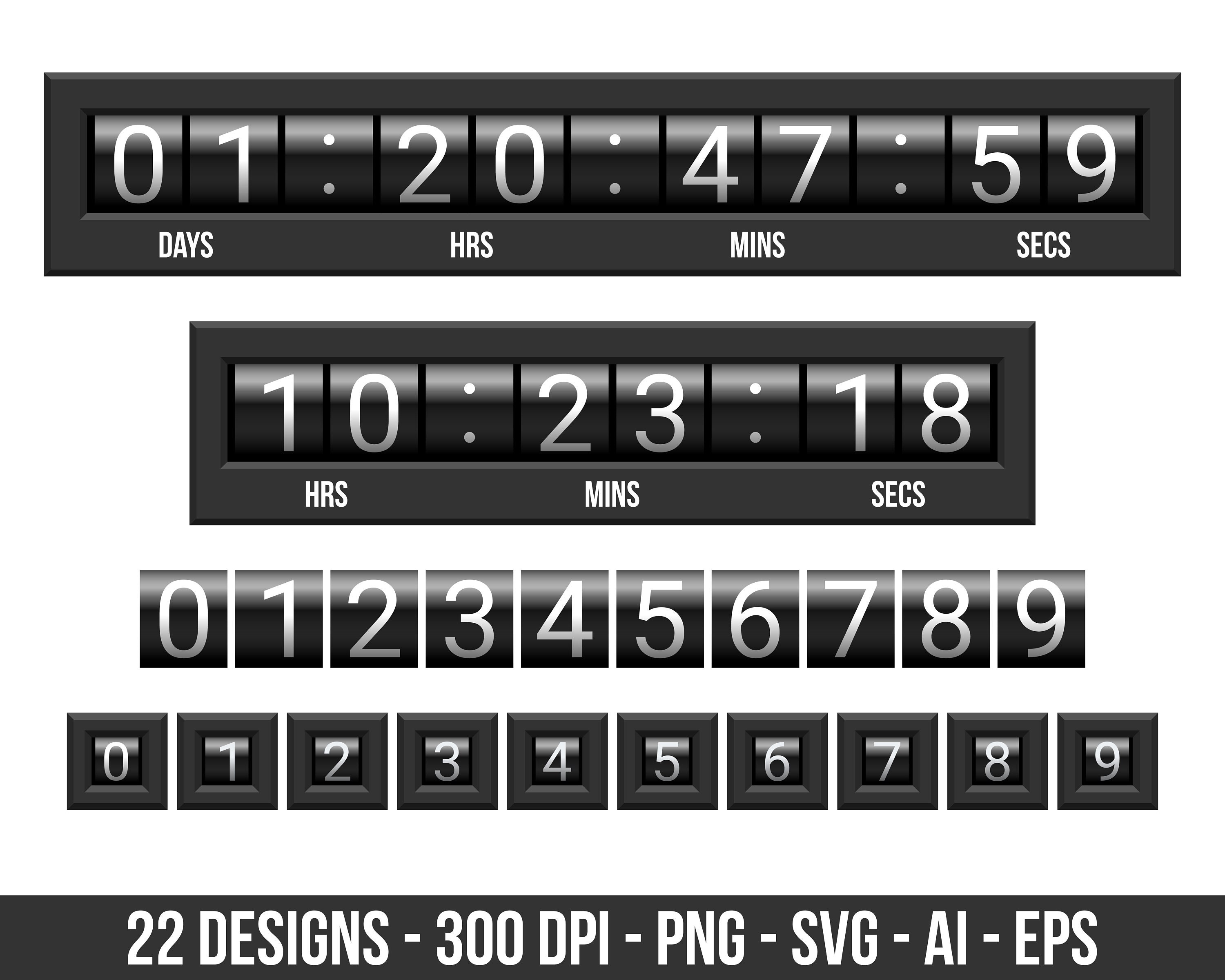 Mechanical Scoreboard Countdown Timer Clipart Set. Digital Images or ...