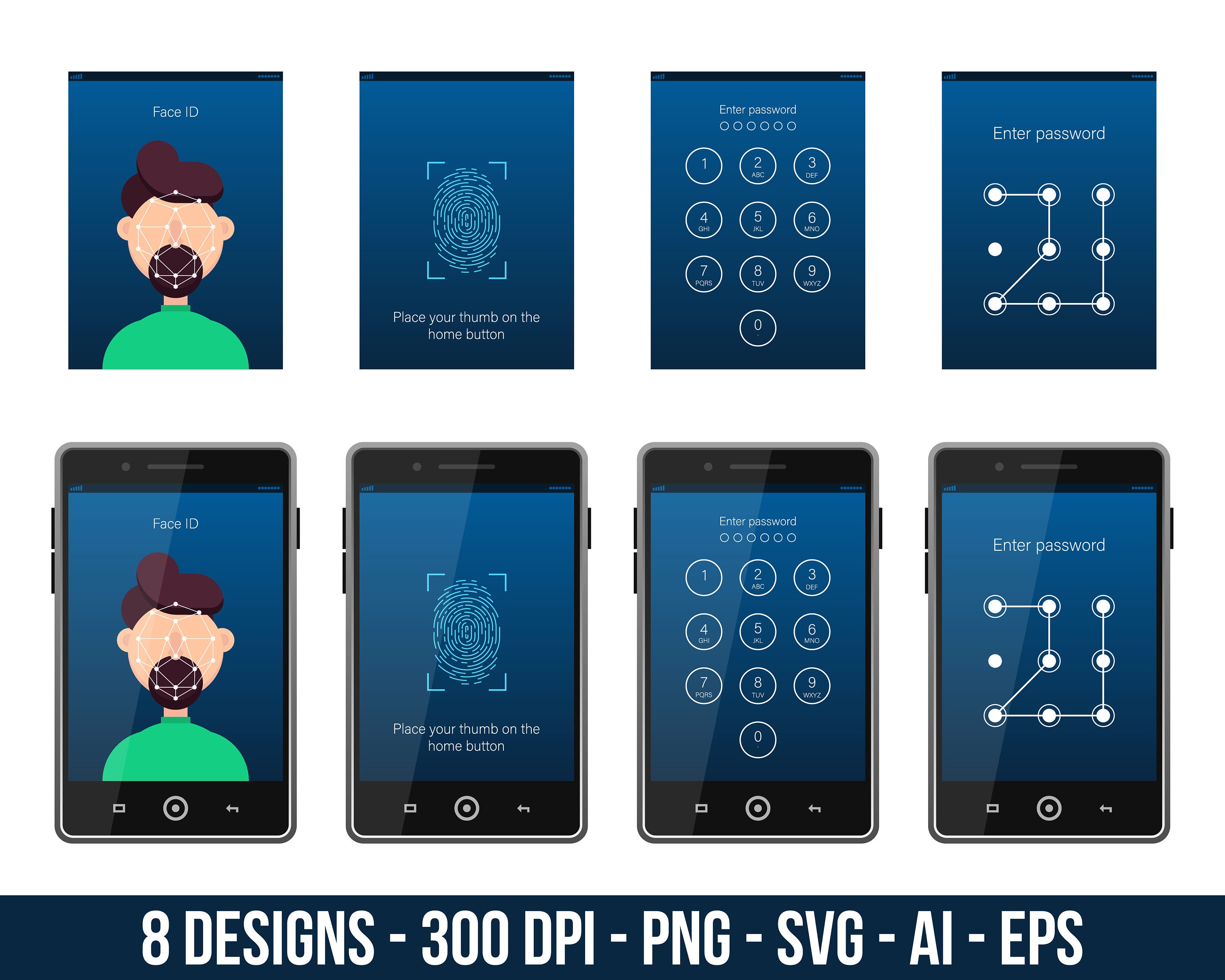 Different Screen Lock on Smartphone Clipart Set. Digital Images or ...