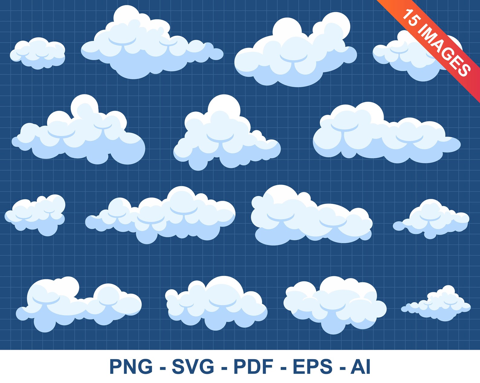 Set of Catoon Clouds Clipart Set Vector Graphics Commercial - Etsy