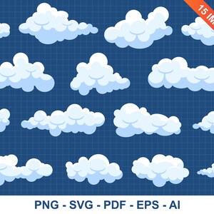 Set of Catoon Clouds Clipart Set Vector Graphics Commercial - Etsy
