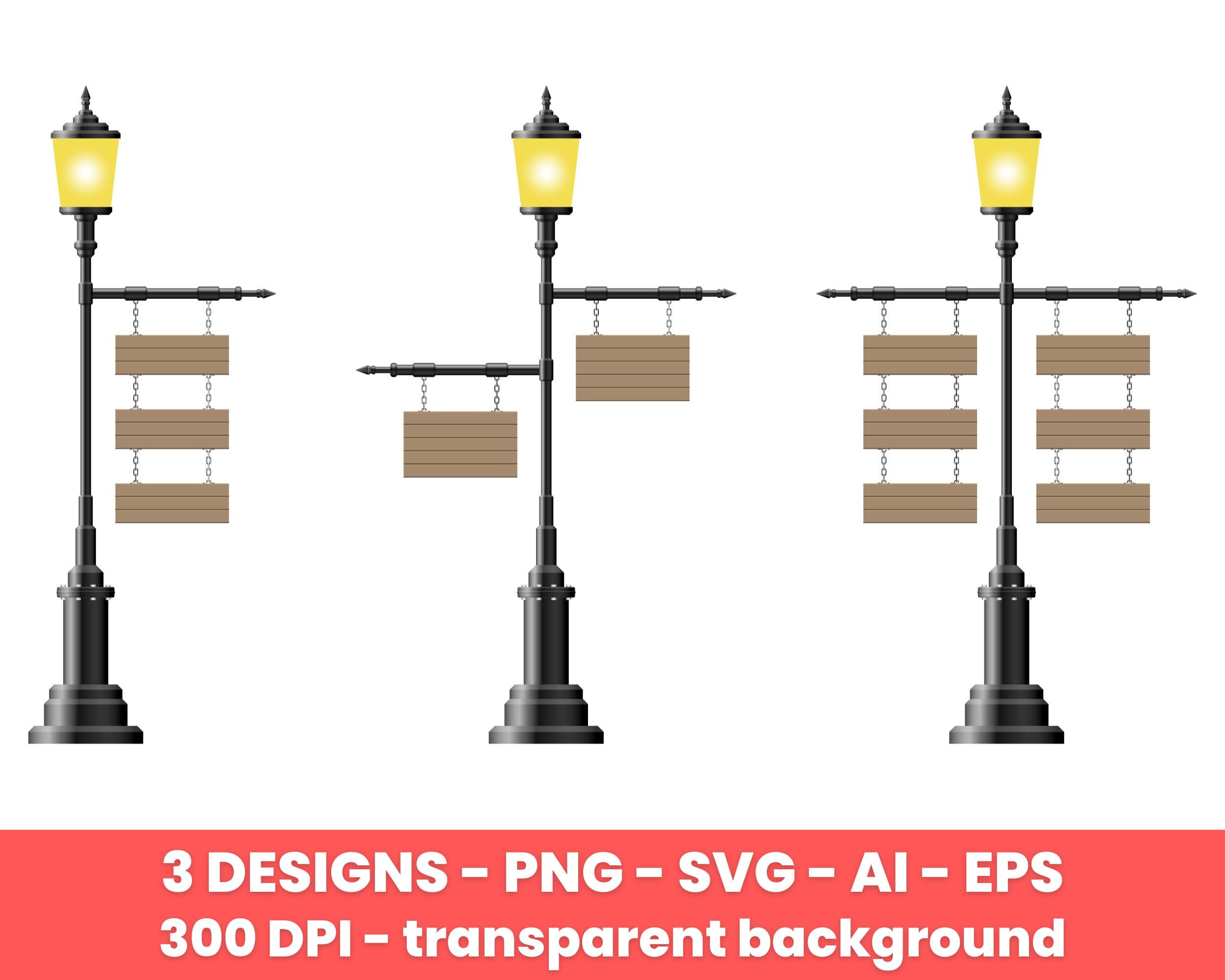Set of Vintage Streetlamp Clipart. Lamppost, Light, Retro, Clipart ...