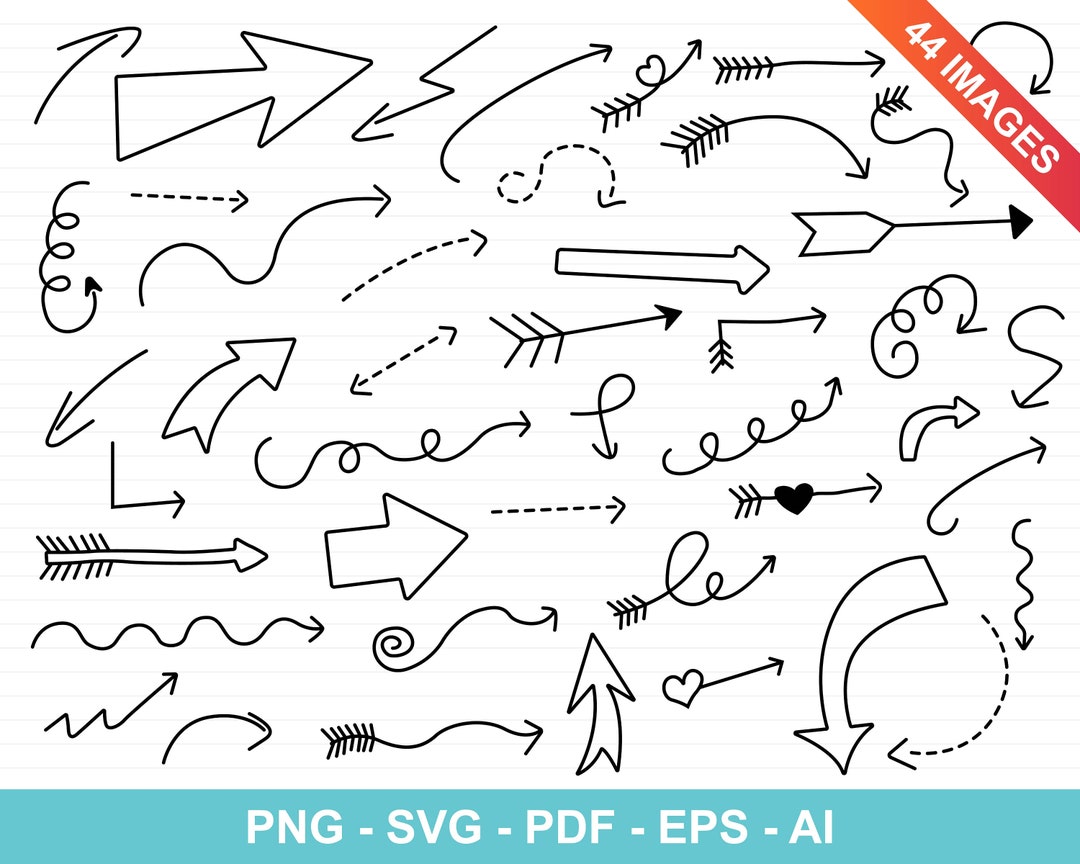 Hand Drawn Arrows Clipart Set, Arrow Vector Graphics, Commercial Use ...