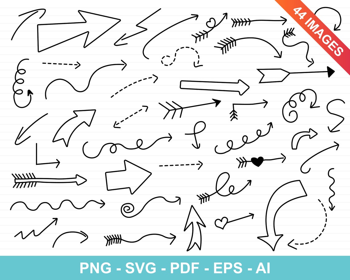 Hand Drawn Arrows Clipart Set, Arrow Vector Graphics, Commercial Use ...