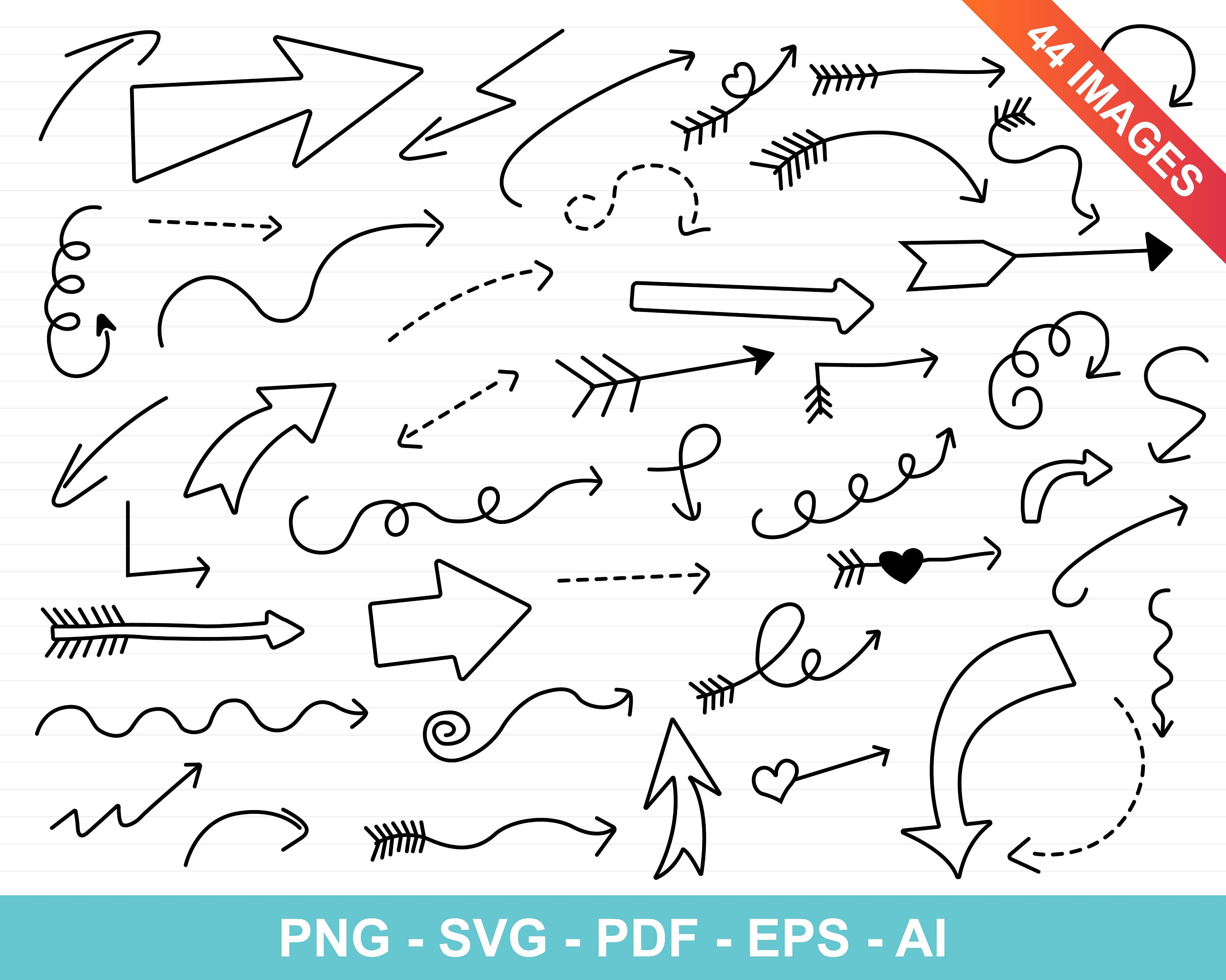 Hand Drawn Arrows Clipart Set, Arrow Vector Graphics, Commercial Use ...