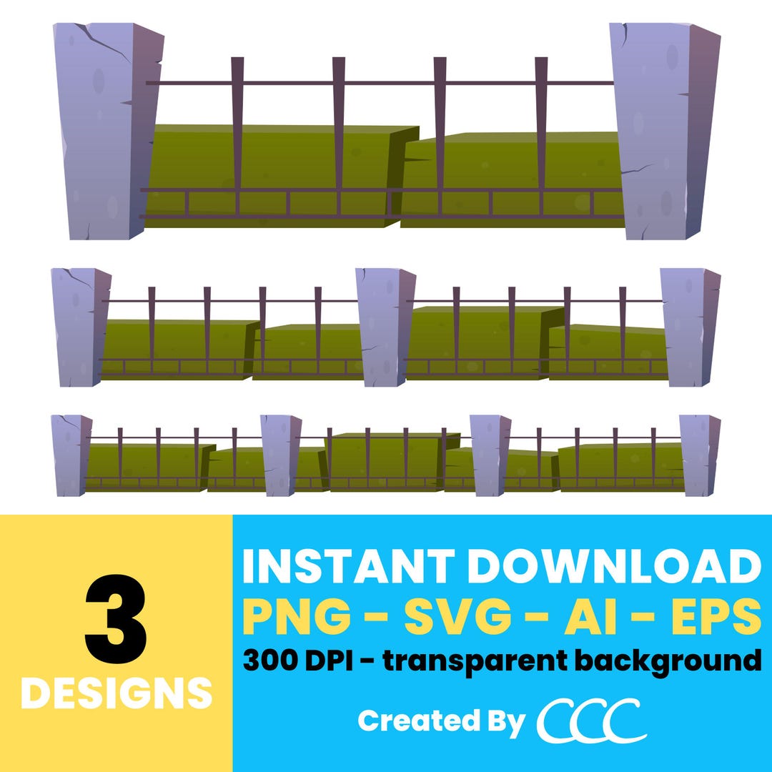Cartoon Fence Clipart – Digital Fence Graphics, Vector Art for Games ...