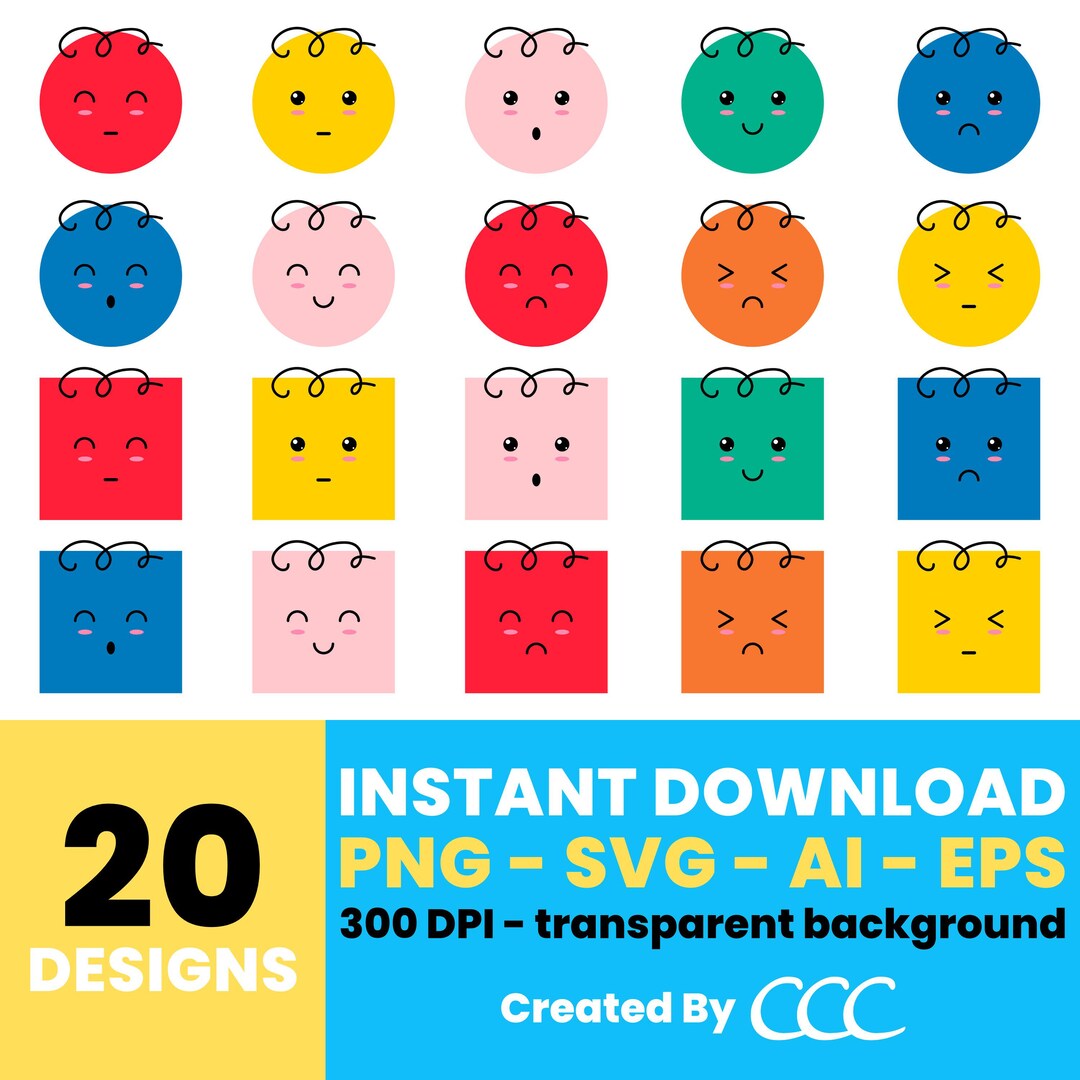 Kawaii Emotions Faces Clipart – Adorable Digital Expressions for Crafts ...