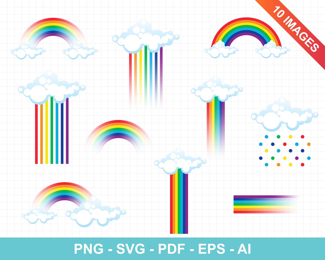 Colorful Rainbow Clipart Set, Rainbow Vector Graphics, Commercial Use ...