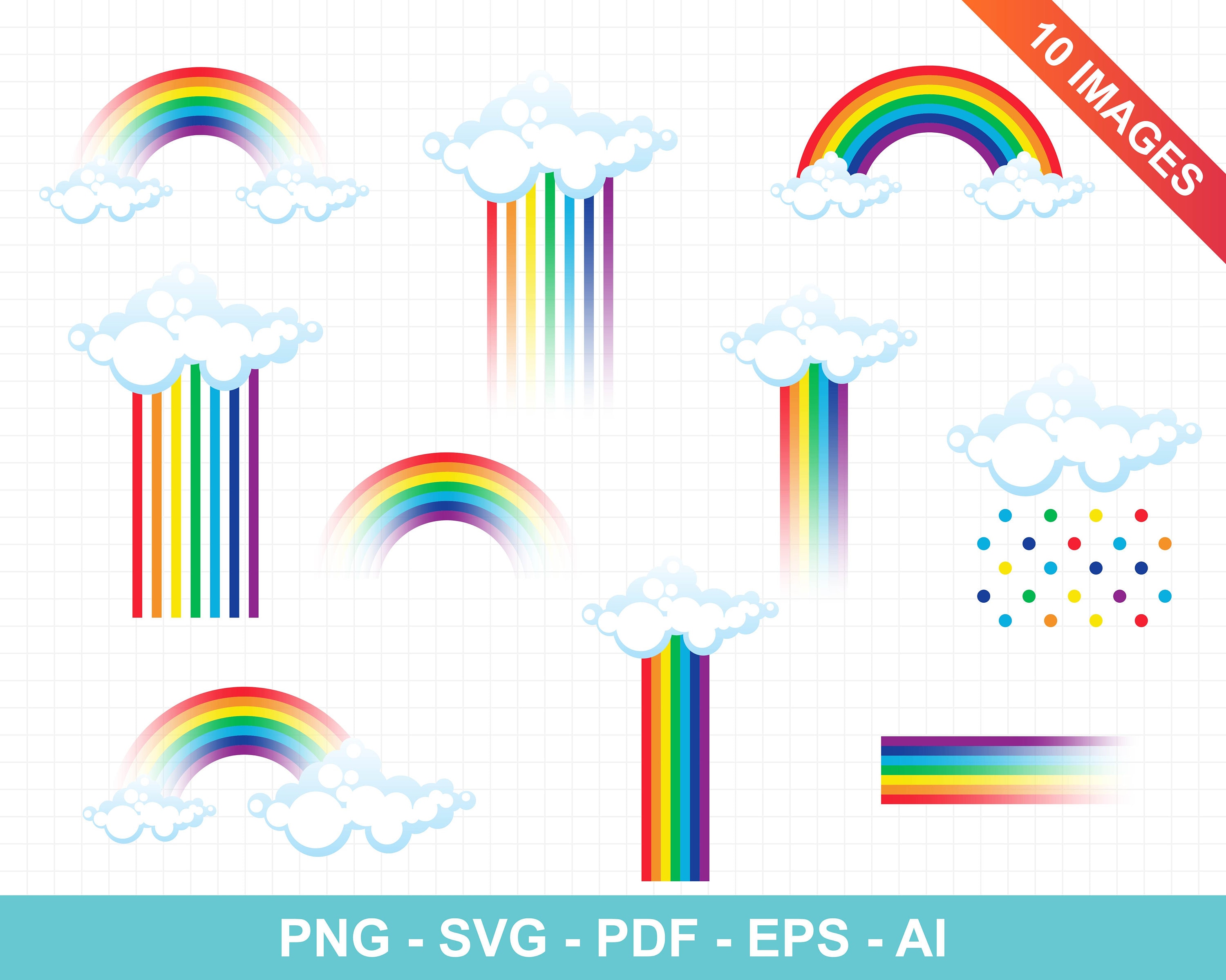 Colorful Rainbow Clipart Set, Rainbow Vector Graphics, Commercial Use ...