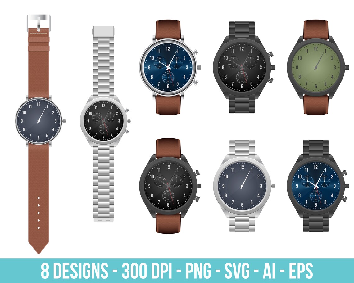 Realistic Hand Watch Clipart Set. Digital Images or Vector Graphics for ...
