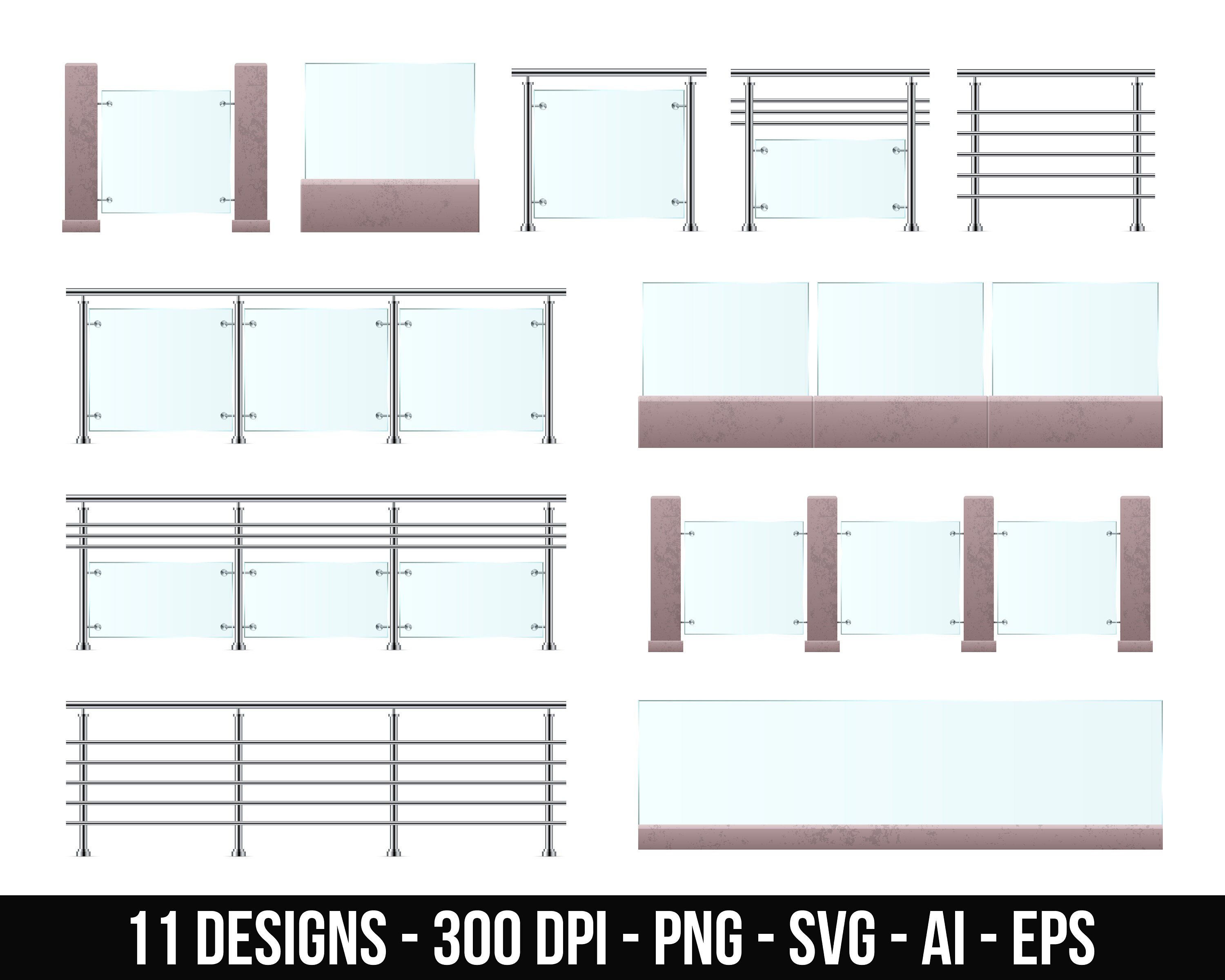 Modern Glass Railing Clipart Set. Digital Images or Vector Graphics for ...