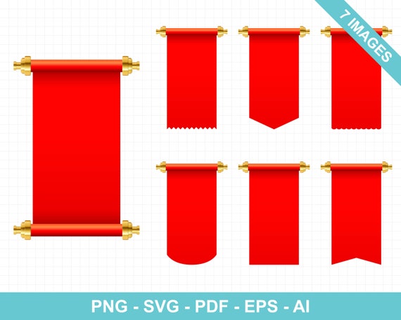 Red paper scroll clipart set vector graphics commercial use | Etsy