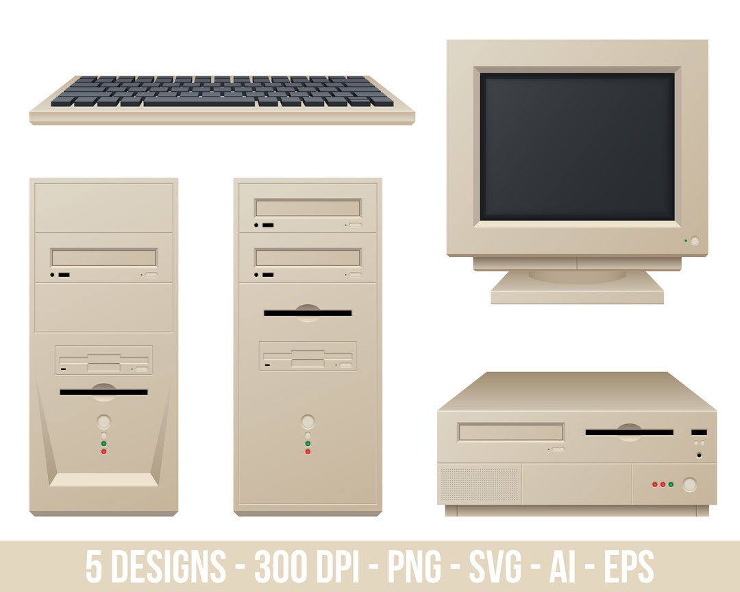 Old Vintage Computer Clipart Set. Digital Images or Vector Graphics for ...