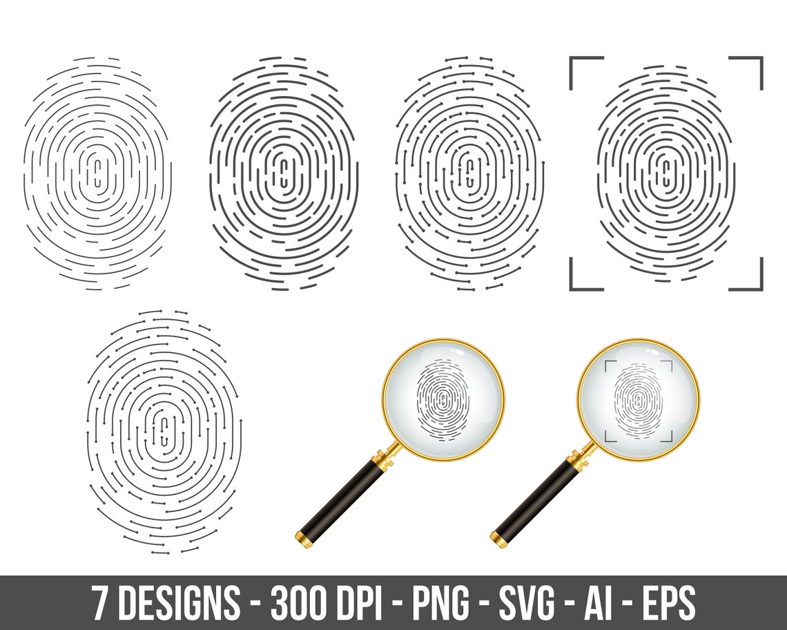 Circle fingerprint clipart set. Digital images or vector | Etsy