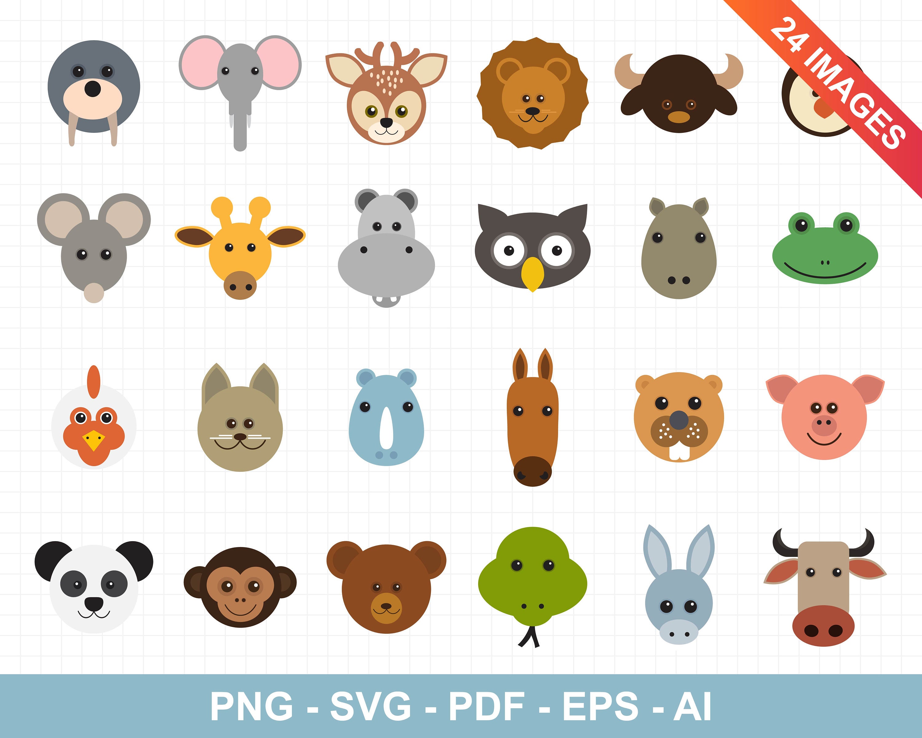 Set of Cartoon Animals Heads Clipart. Animals, Head, Cute, Wild ...