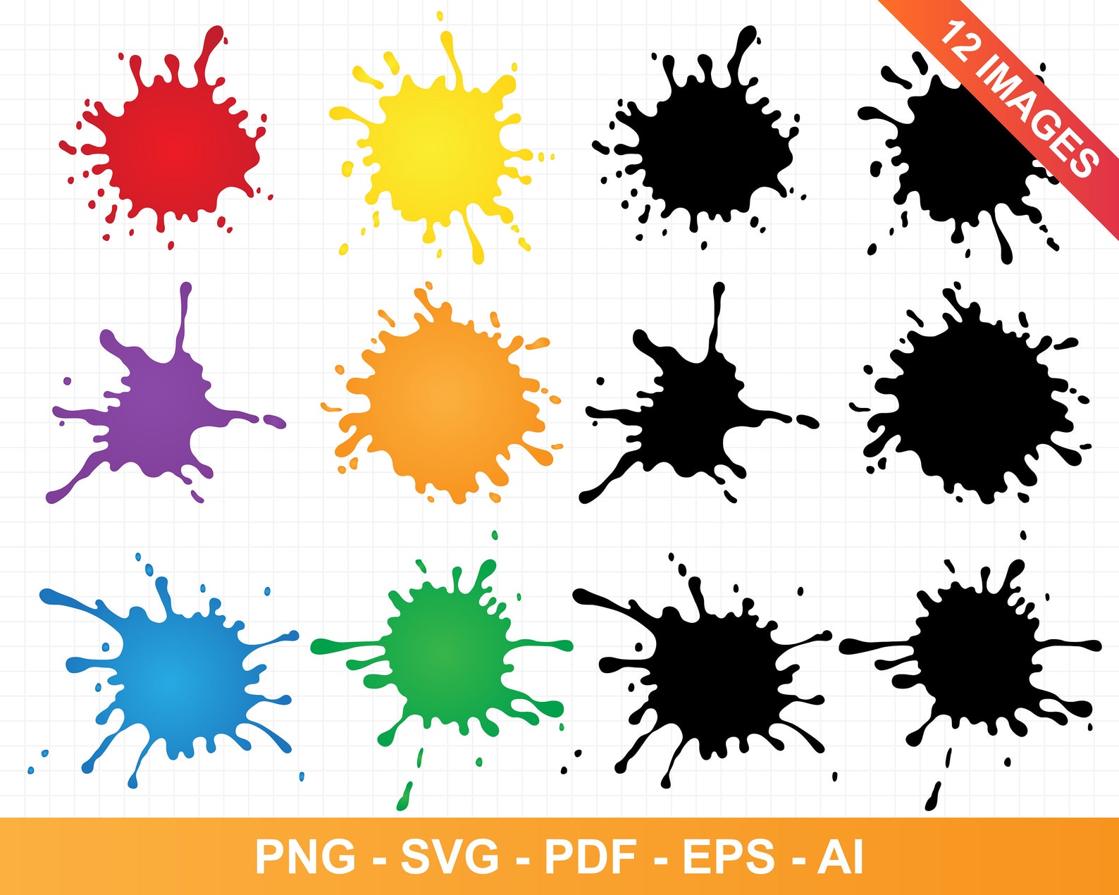 Paint Splashes Clipart Set, Vector Graphics, Commercial Use, Digital ...