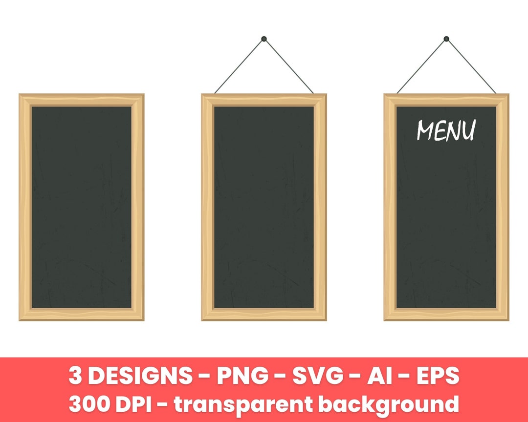 Menu Chalkboard With Wooden Frame Clipart Set. Digital Images or Vector ...