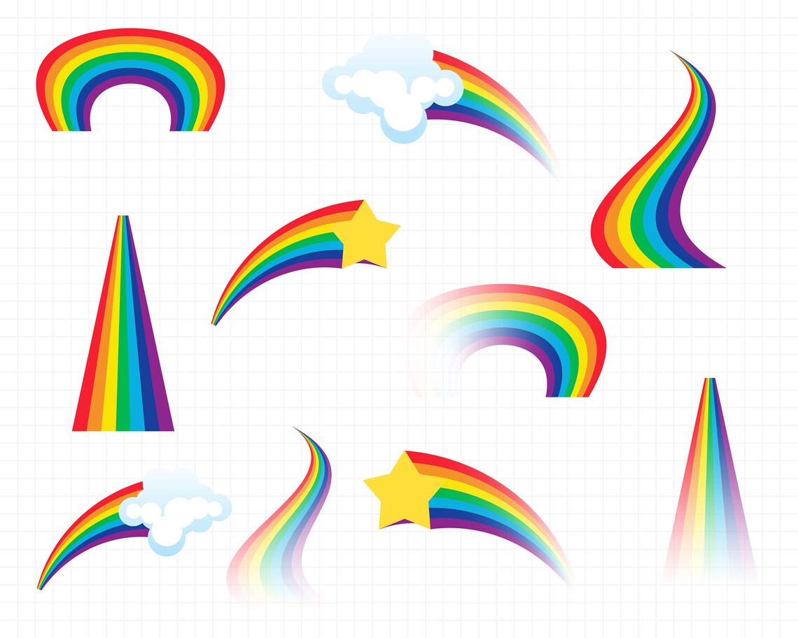 Colorful Rainbow Clipart Set, Rainbow Vector Graphics, Commercial Use ...