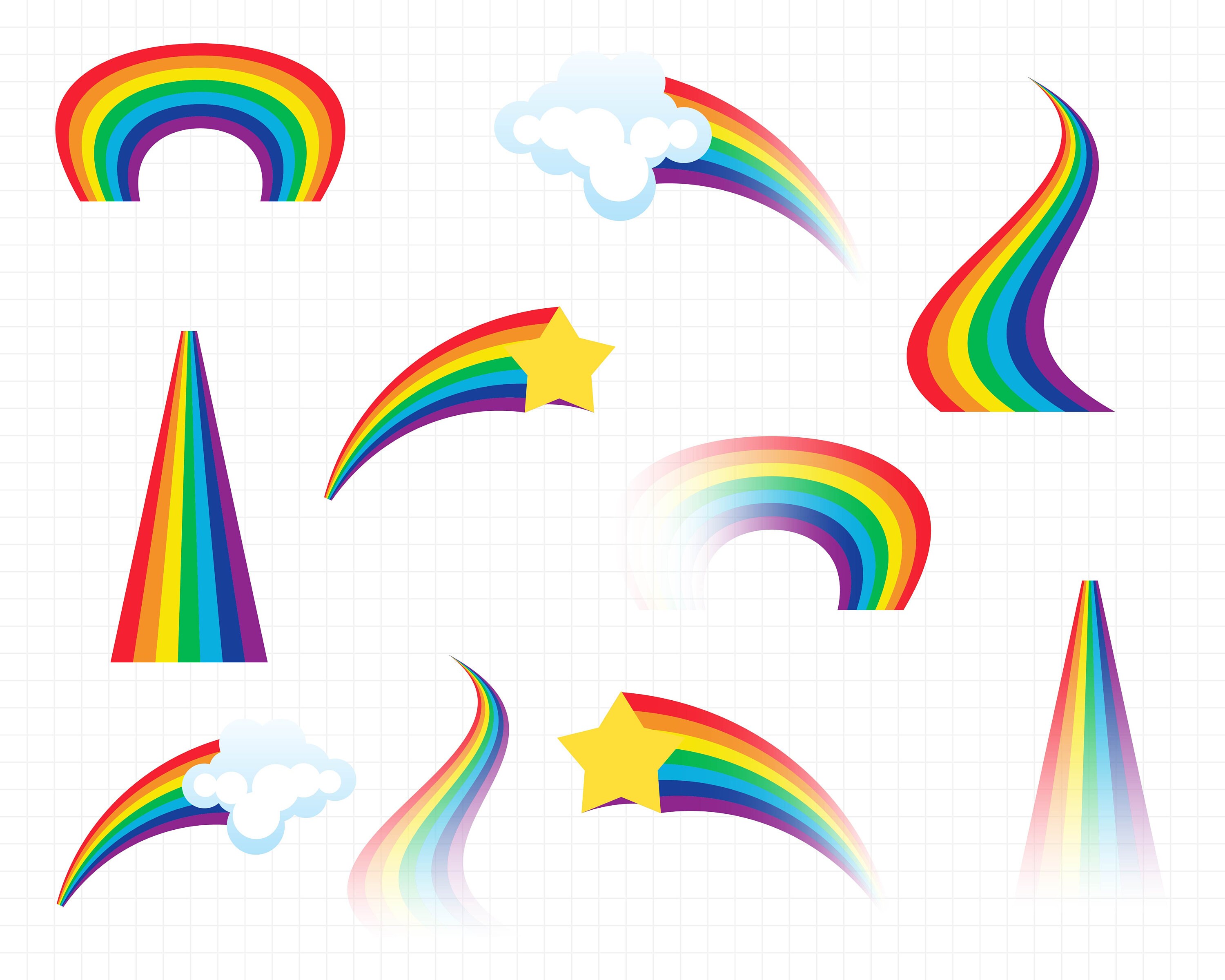 Colorful Rainbow Clipart Set, Rainbow Vector Graphics, Commercial Use ...