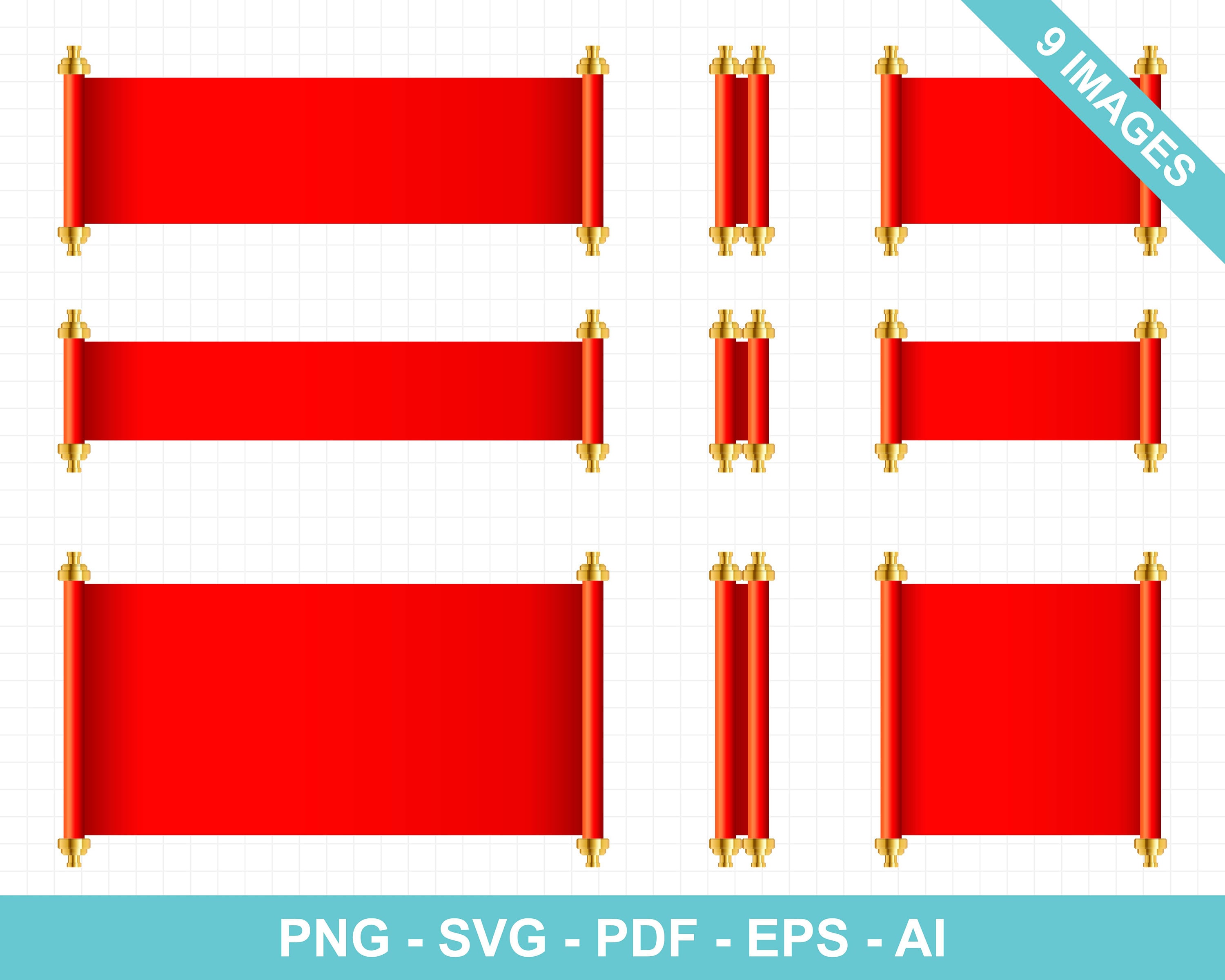 Red Paper Scroll Clipart Set, Vector Graphics, Commercial Use, Digital ...