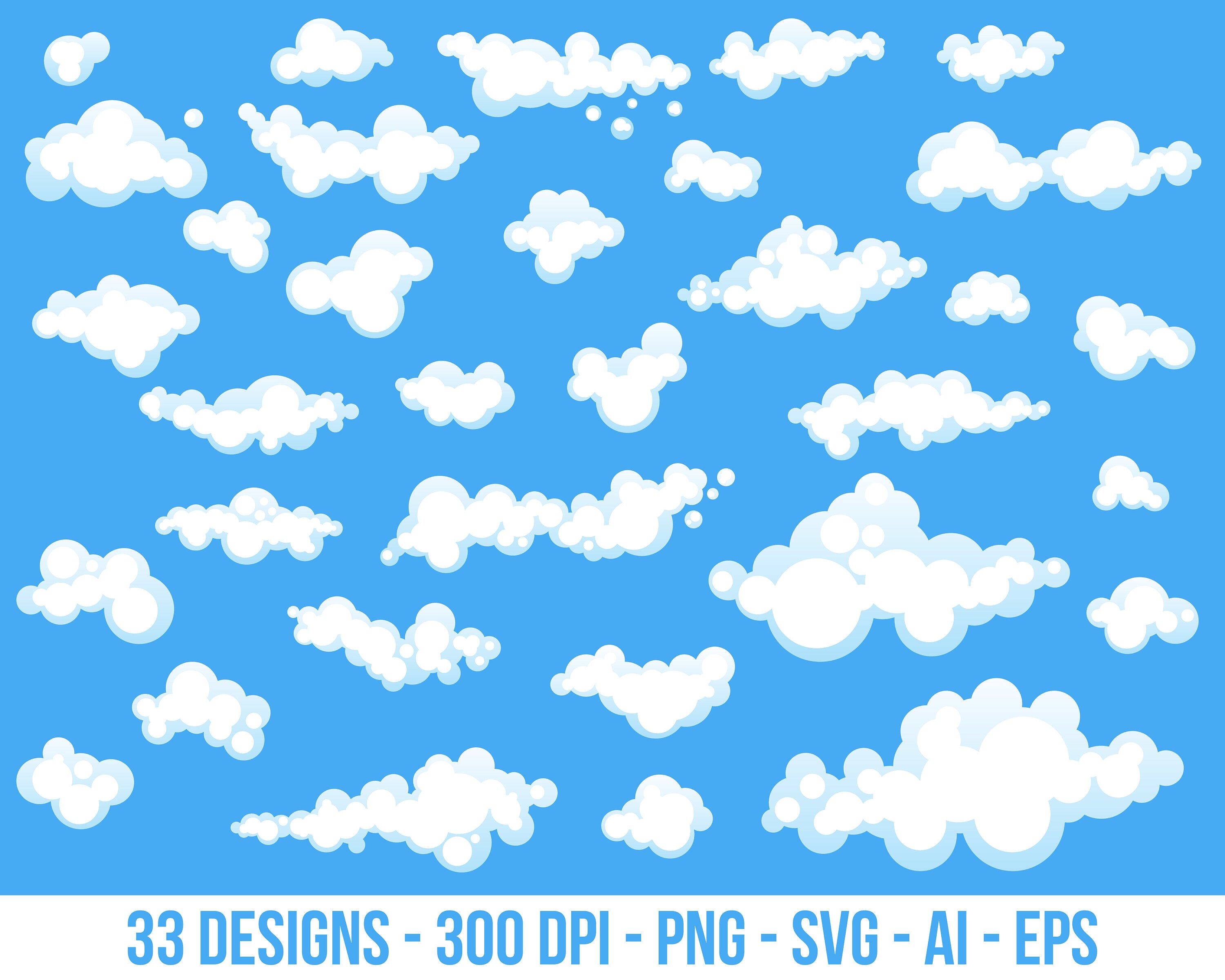 Set of Catoon Clouds Clipart Set Vector Graphics Commercial | Etsy