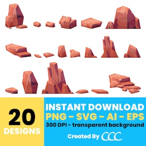 Cartoon Rock Clipart – Digital Stone Illustrations, Vector Art for ...