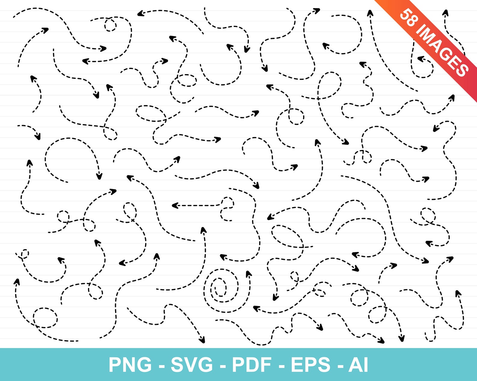 Hand Drawn Dotted Arrows Clipart Set Arrow Vector Graphics | Etsy