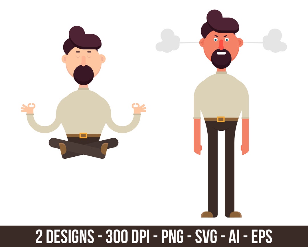 Calm and Angry Man Character Clipart Set. Digital Images or Vector ...
