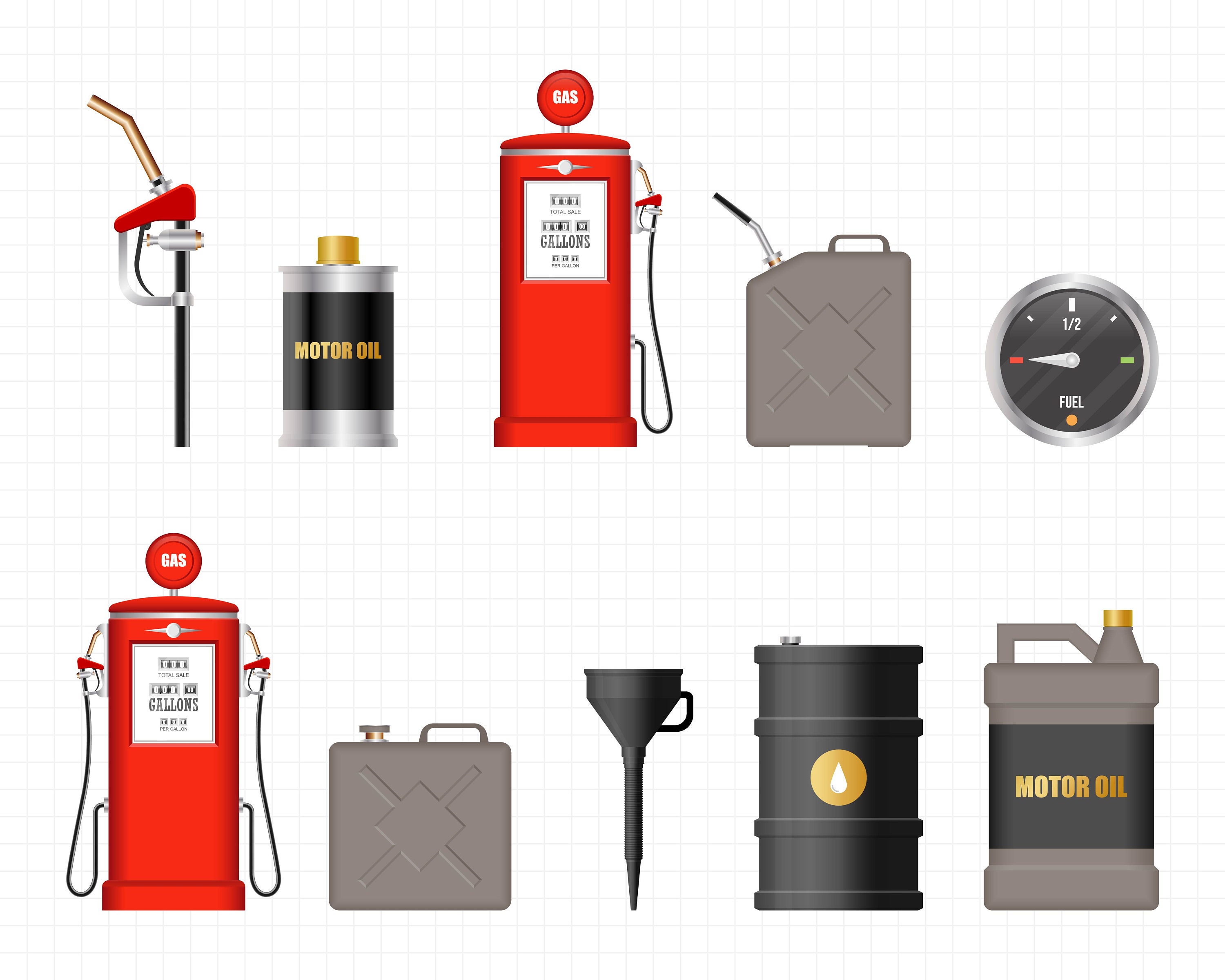 Fuel Equipment Clip Art. Gas Pump, Funnel, Gauge, Tank, Pump, Oil ...