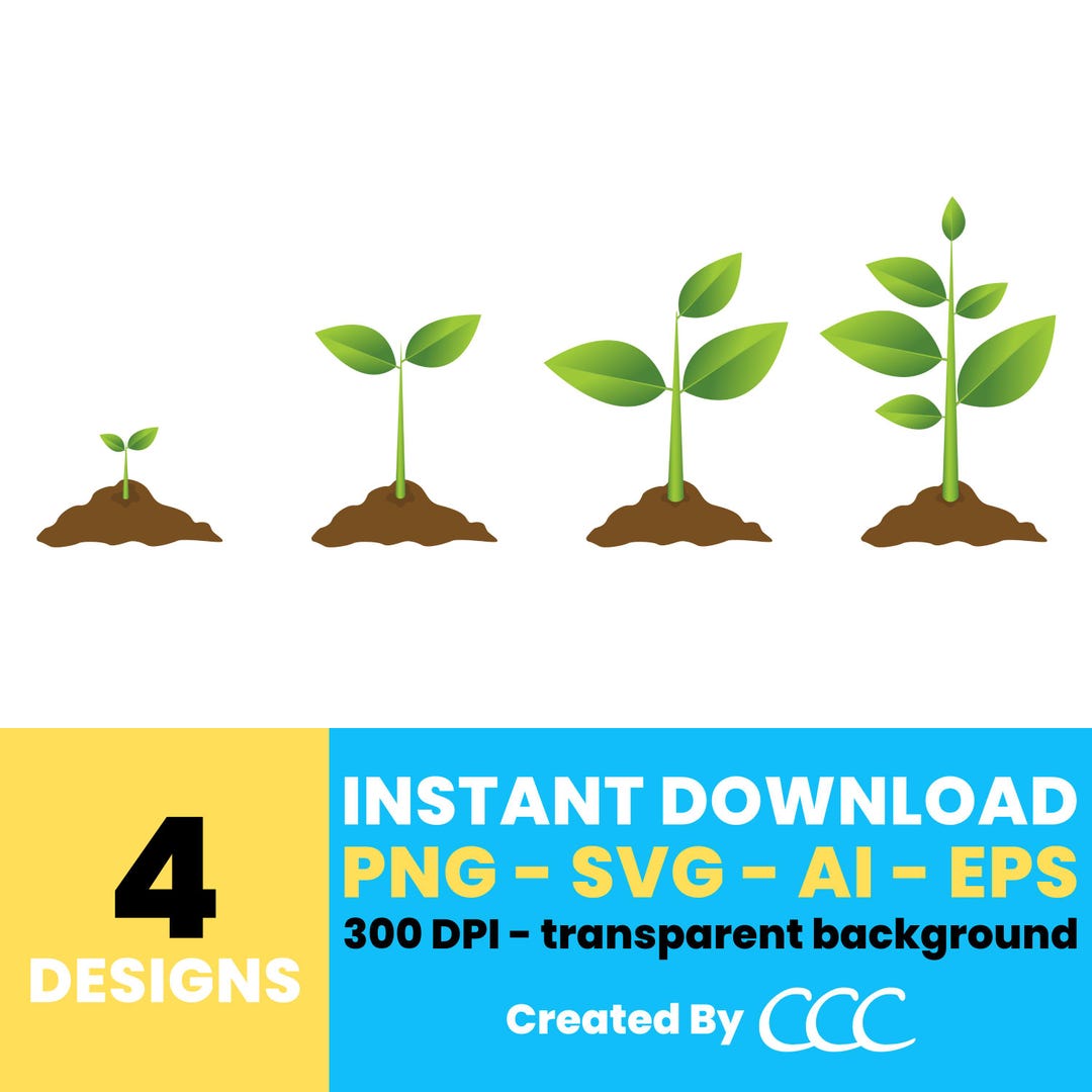 Growing Plant Clipart – Green Seedling Growth Stages, Digital Nature ...