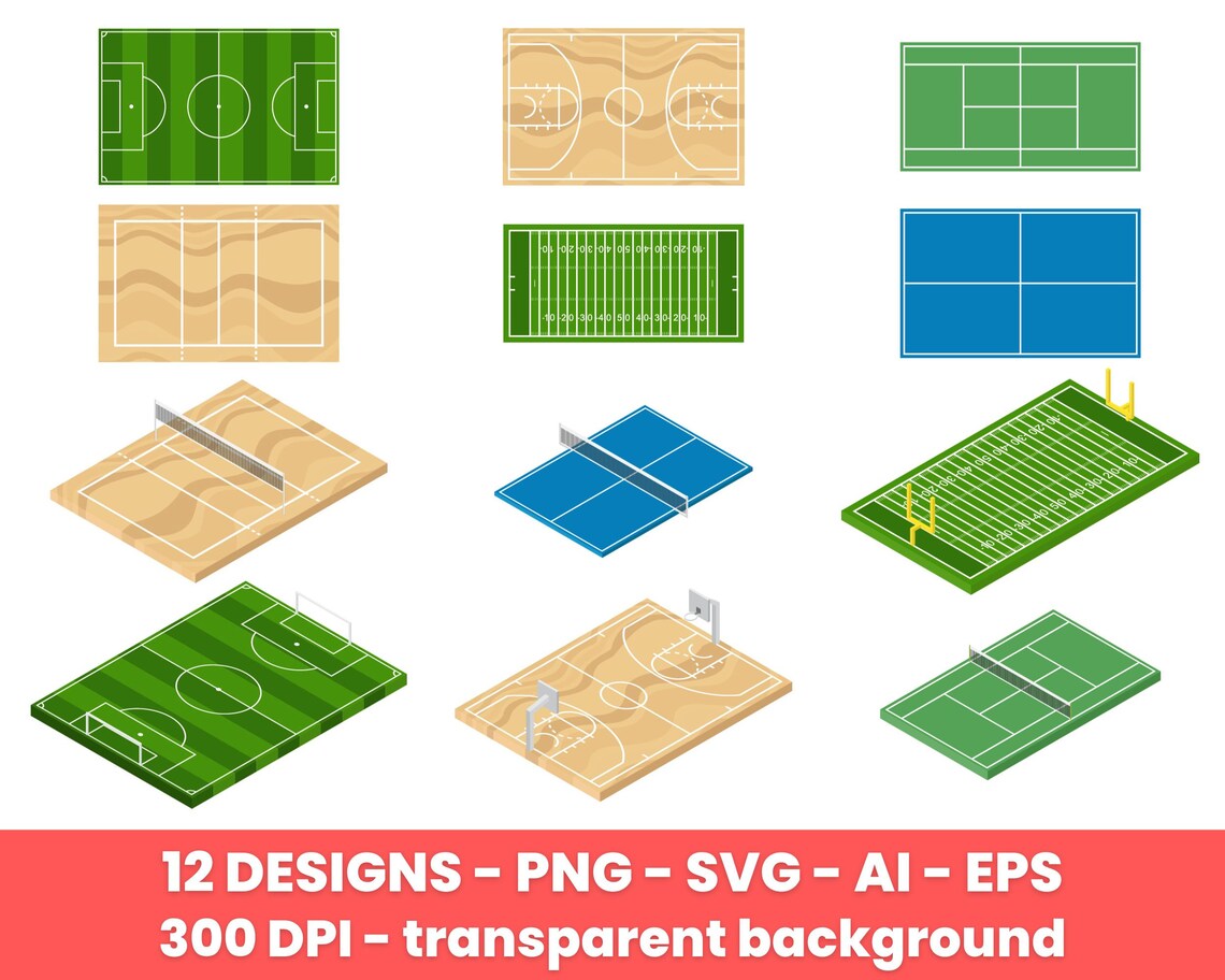 Sport Fields Clipart Set. Digital Images or Vector Graphics for ...