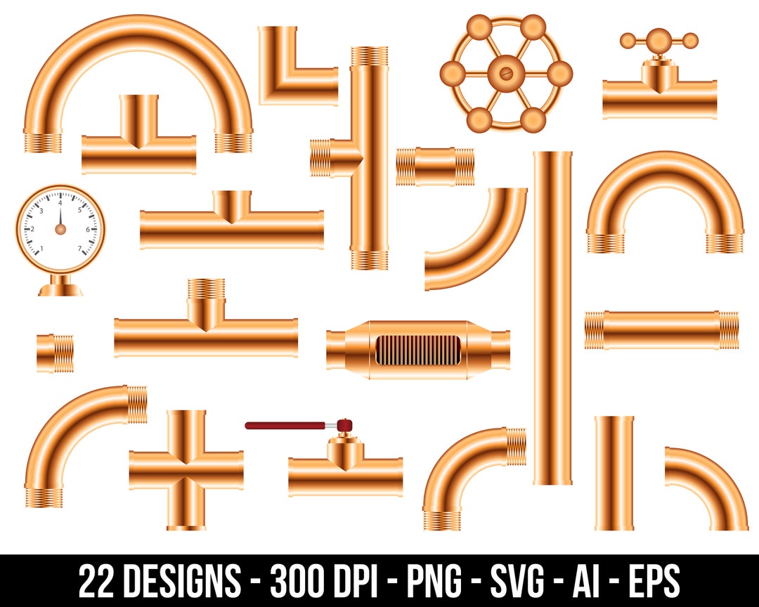Copper Pipe Fittings Clipart Set. Digital Images or Vector Graphics for ...