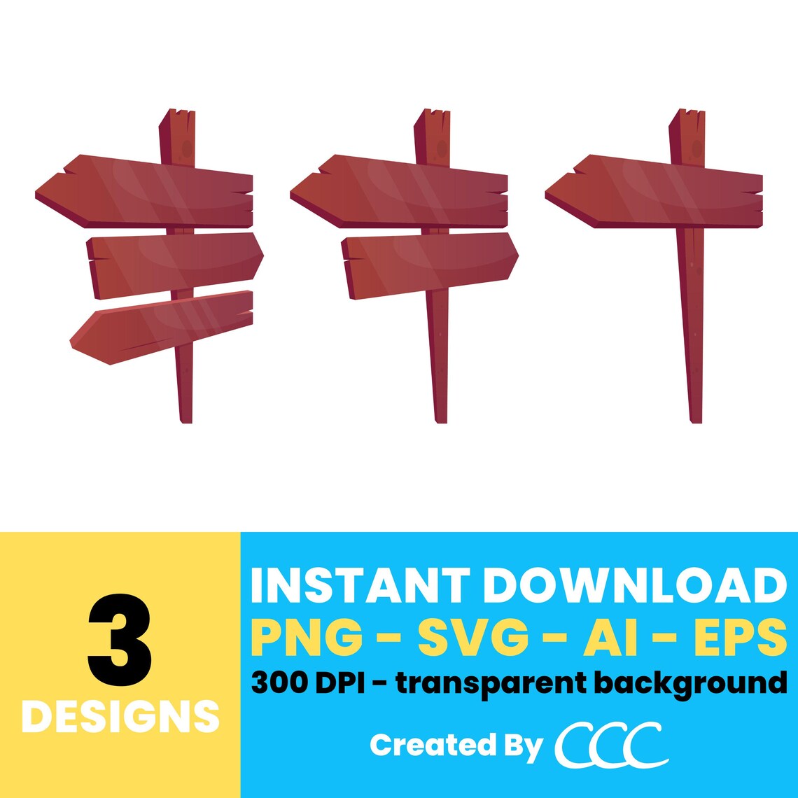 Wooden Direction Sign Clipart – Digital Signpost Illustrations, Vector ...